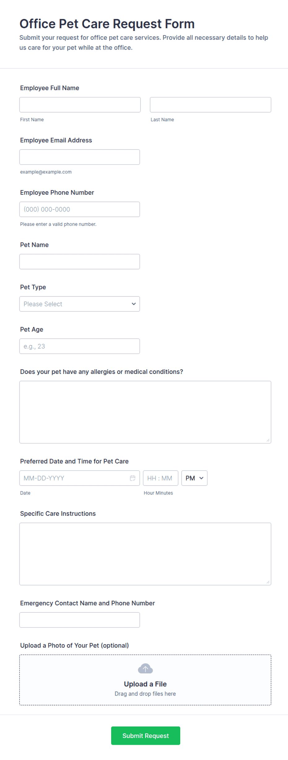 Office Pet Care Request Form Template | Jotform