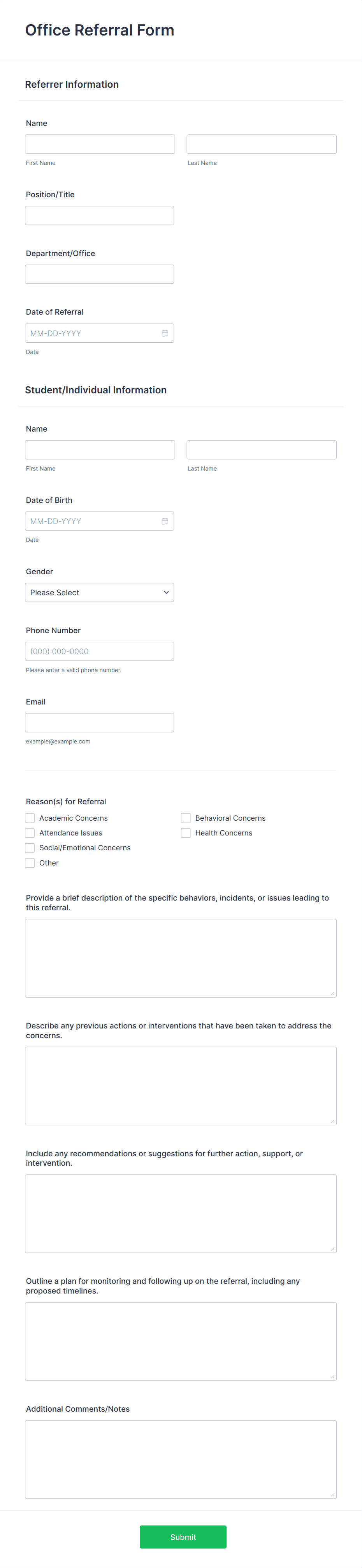 Office Referral Form Template | Jotform