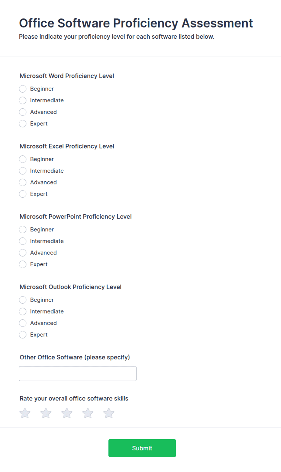 Office Software Proficiency Assessment Form Template | Jotform