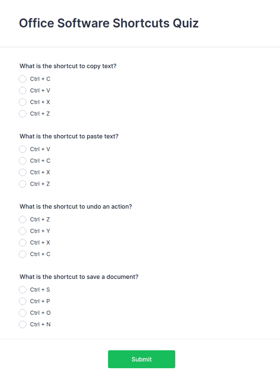 Office Software Shortcuts Quiz Form Template | Jotform