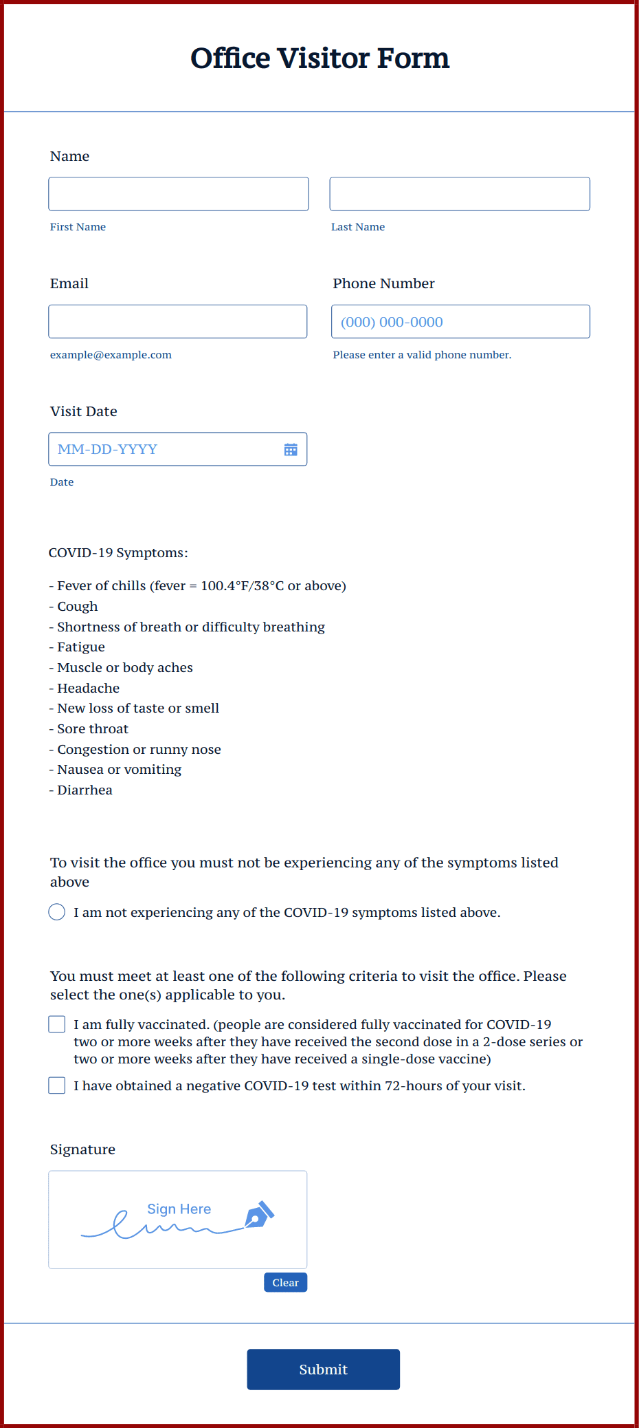 Office Visitor Form Template | Jotform