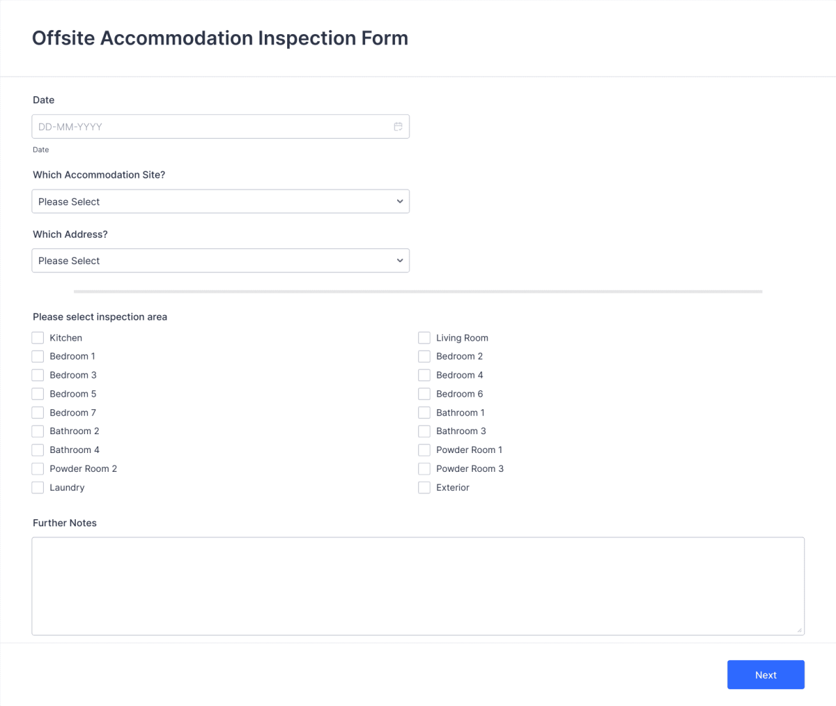 Offsite Accommodation Inspection Form Template | Jotform
