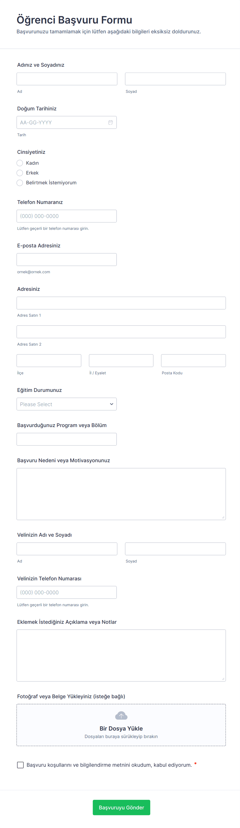 Öğrenci Başvuru Form Şablonu | Jotform