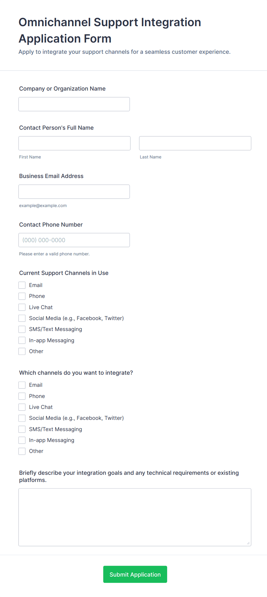 Omnichannel Support Integration Application Form Template | Jotform