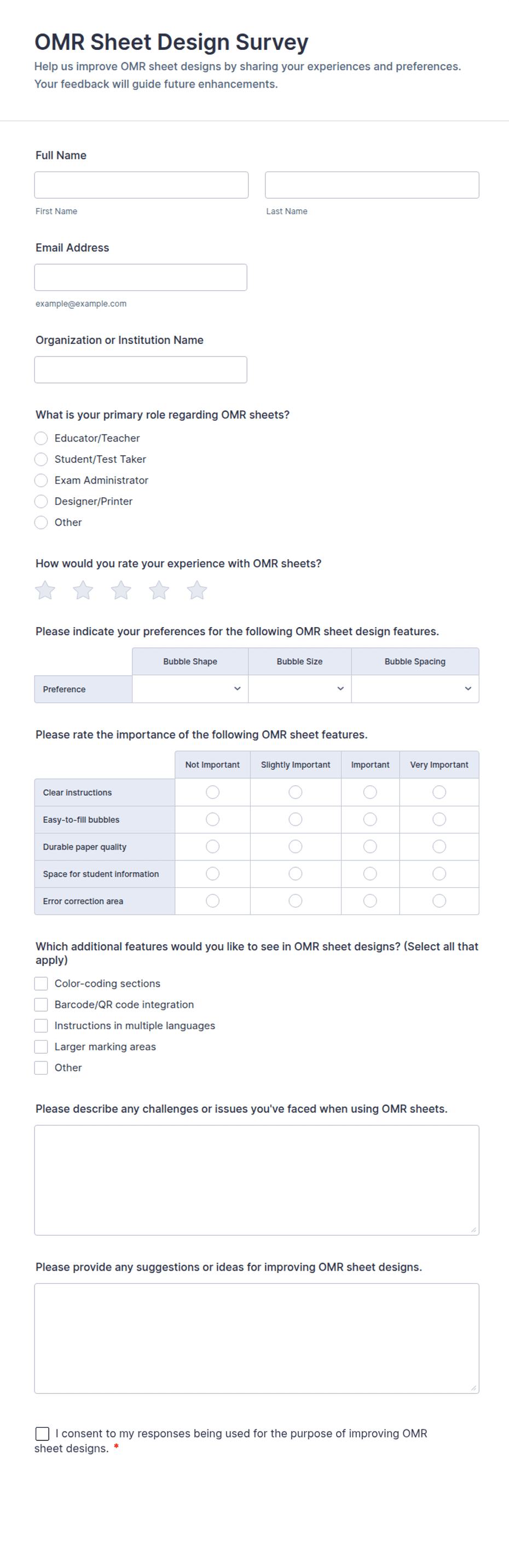 OMR Sheet Design Survey Form Template | Jotform