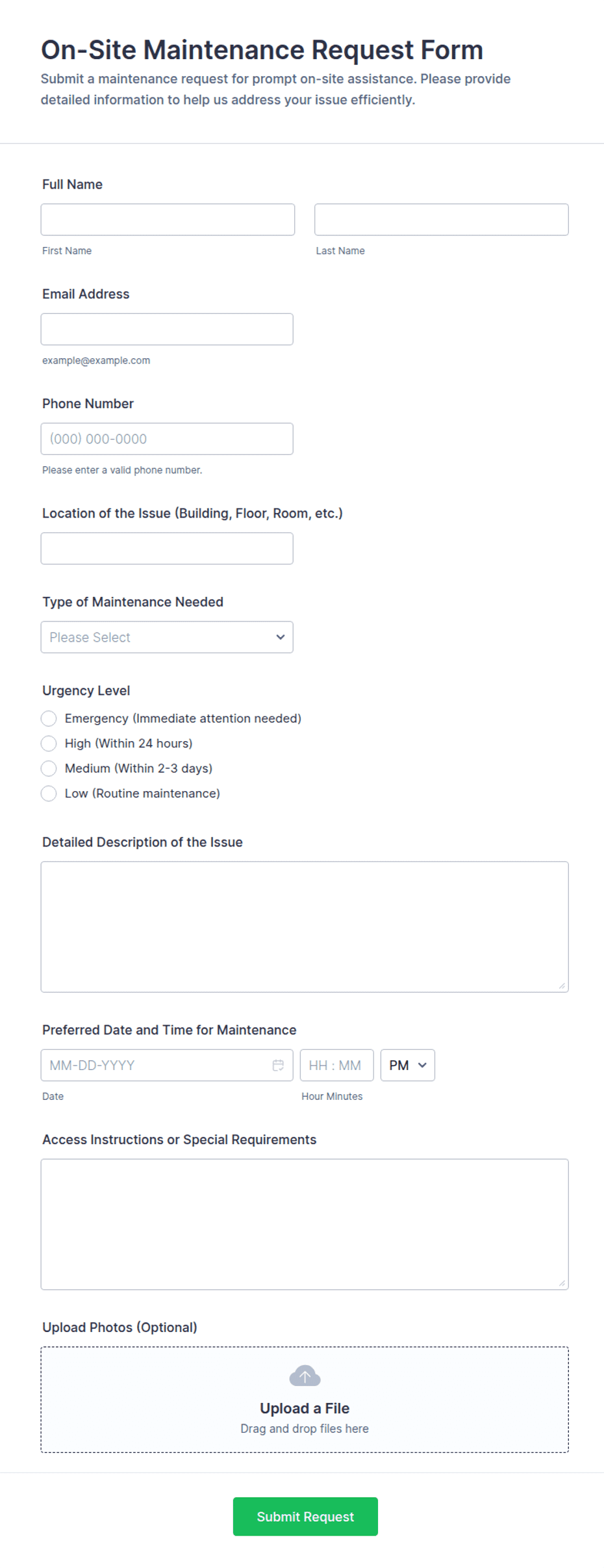 On-Site Maintenance Request Form Template | Jotform