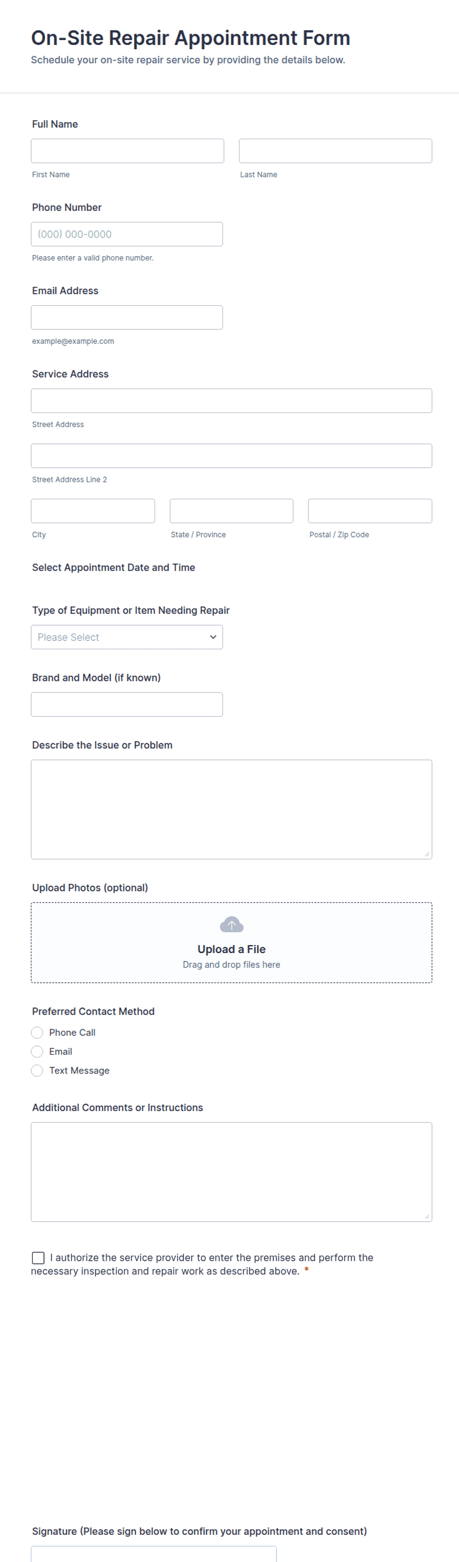 On-Site Repair Appointment Form Template | Jotform