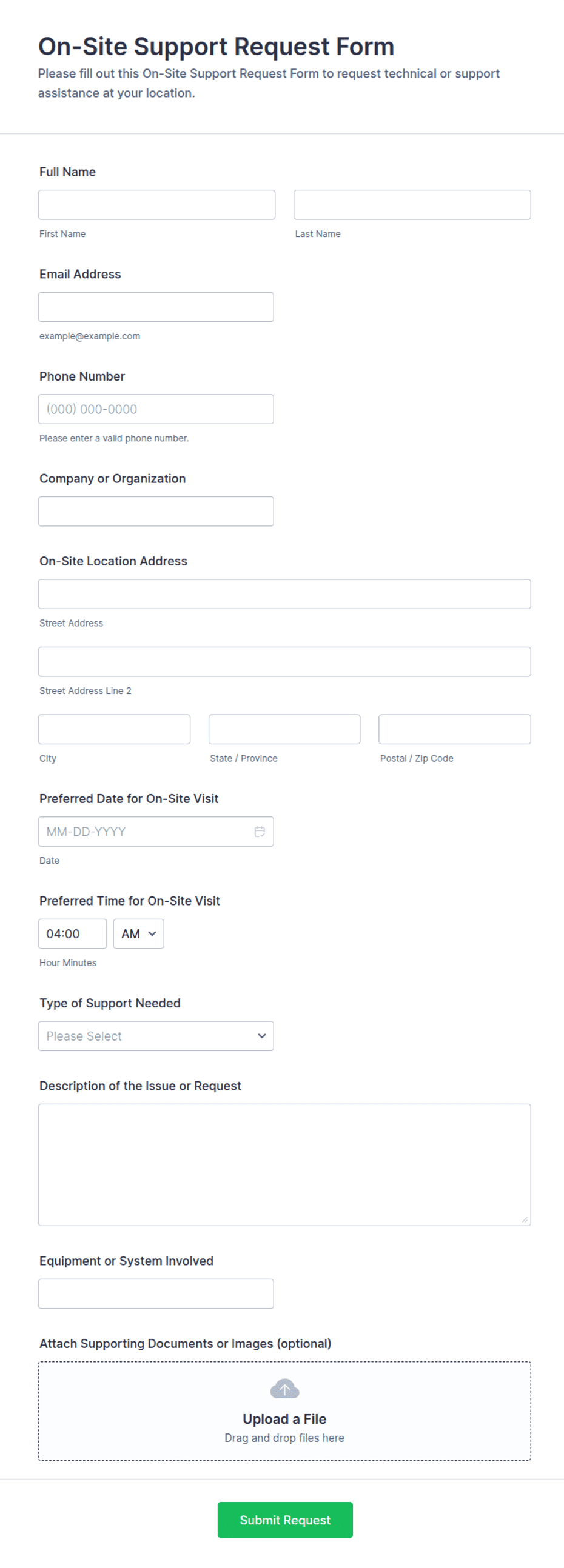 On-Site Support Request Form Template | Jotform