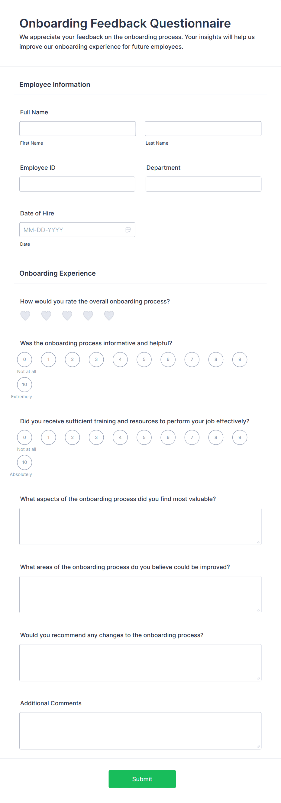 Onboarding Feedback Questionnaire Form Template | Jotform