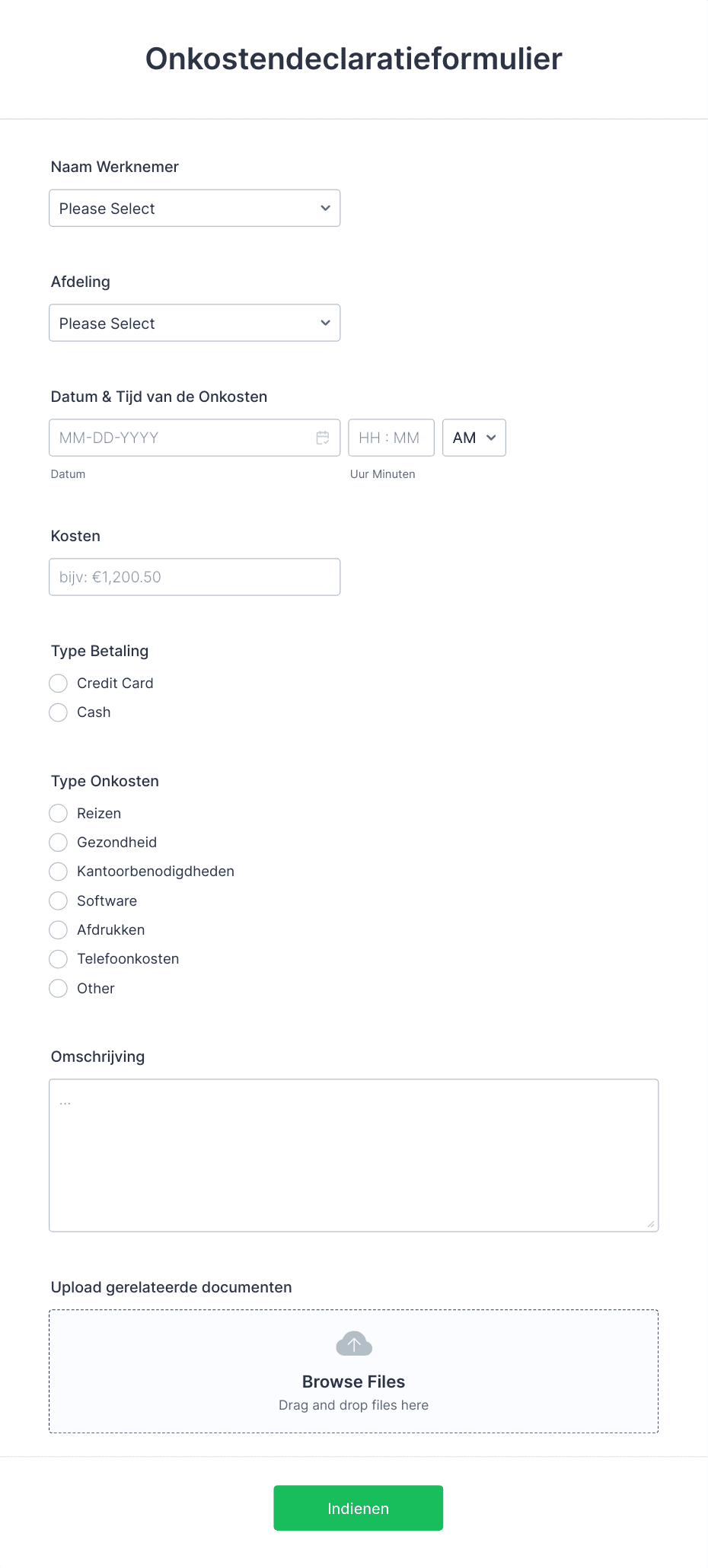 Onkostendeclaratieformulier Formulier Sjabloon | Jotform