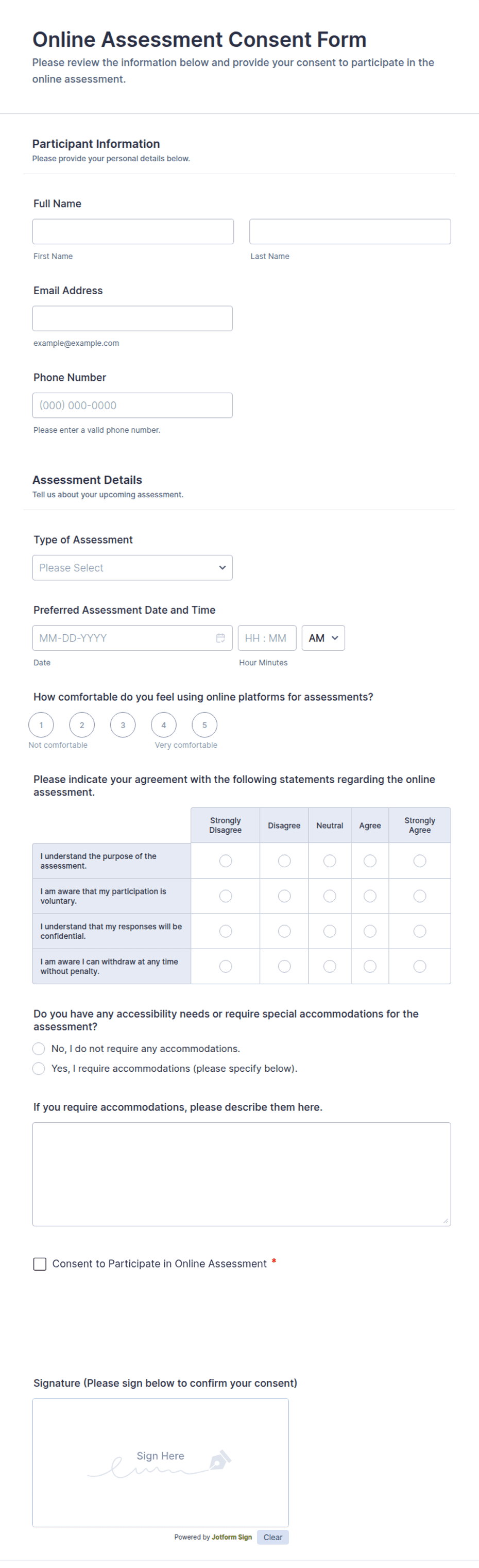 Online Assessment Consent Form Template | Jotform