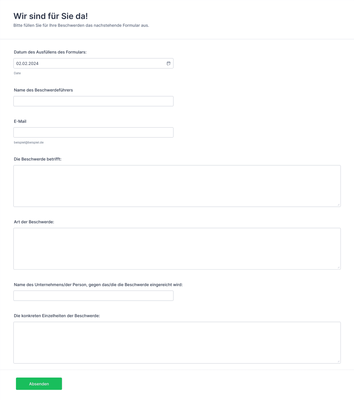 Online Beschwerde-Formular Formularvorlage | Jotform
