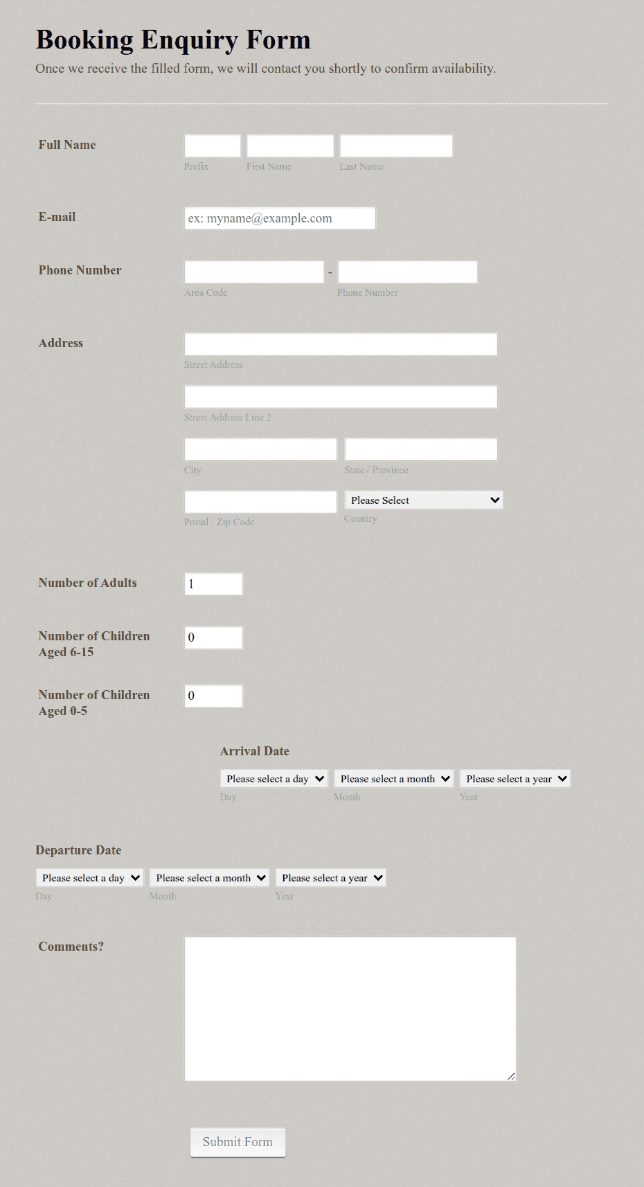Online Booking Enquiry Form Template | Jotform
