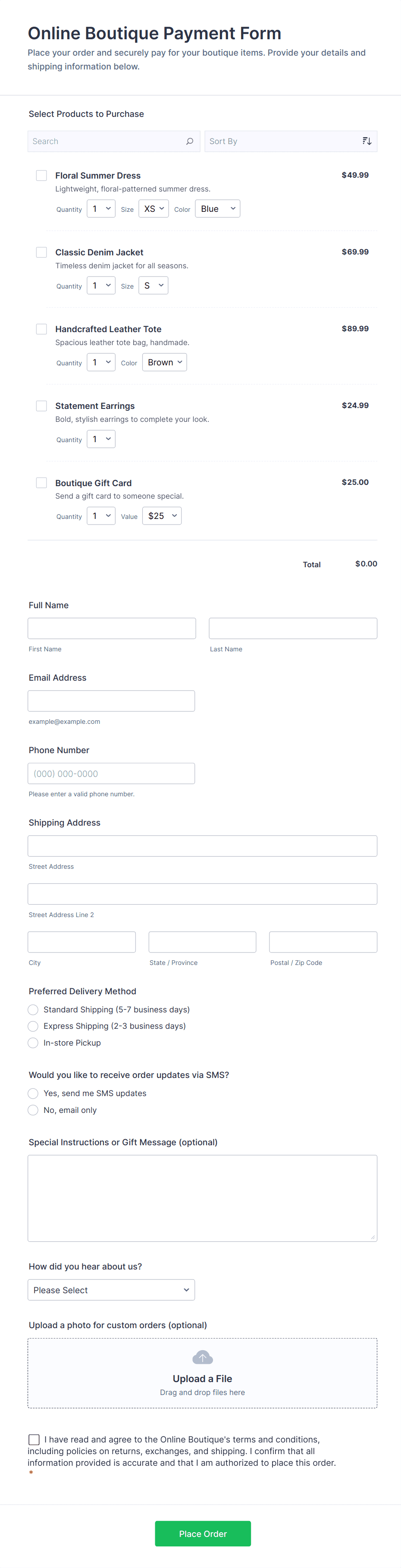 Online Boutique Payment Form Template | Jotform
