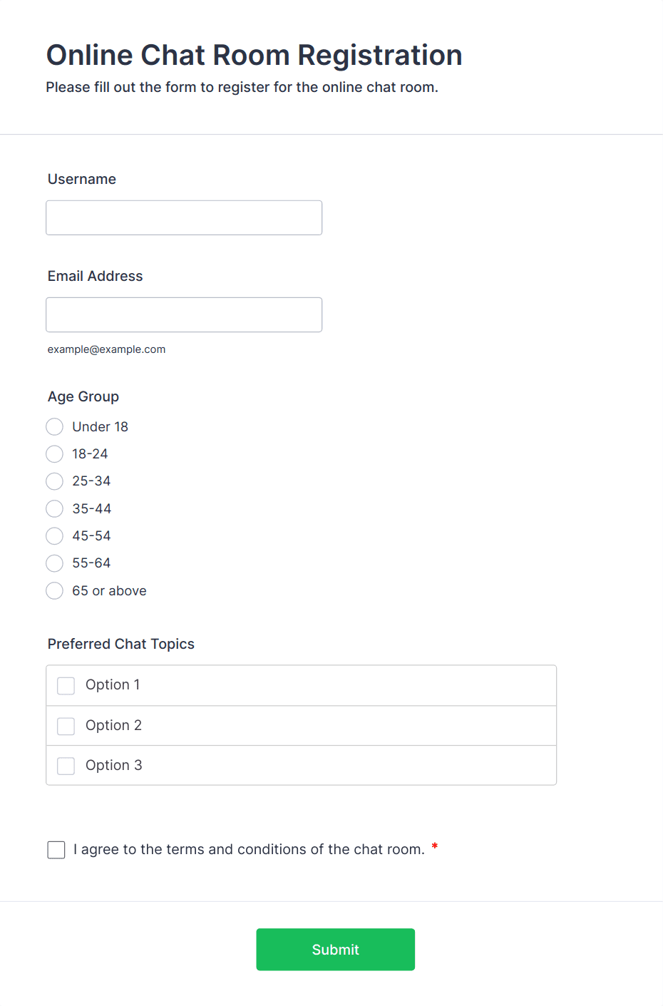 Online Chat Room Registration Form Template | Jotform
