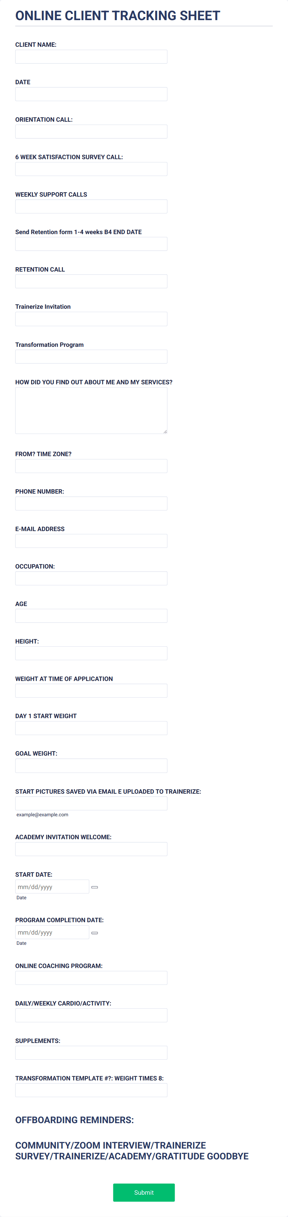 Online Client Tracking Sheet Form Template | Jotform