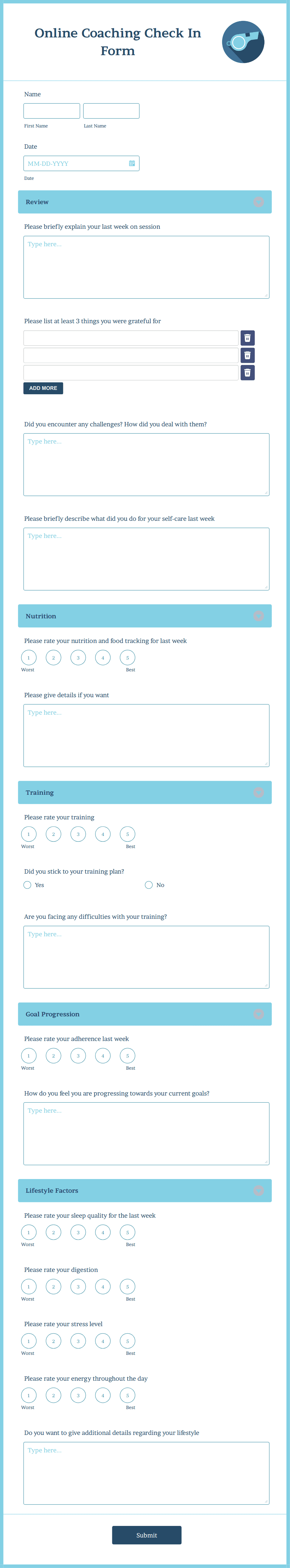 Online Coaching Check In Form Template | Jotform