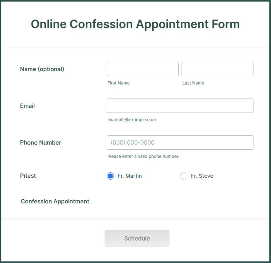 Online Confession Appointment Form Template | Jotform