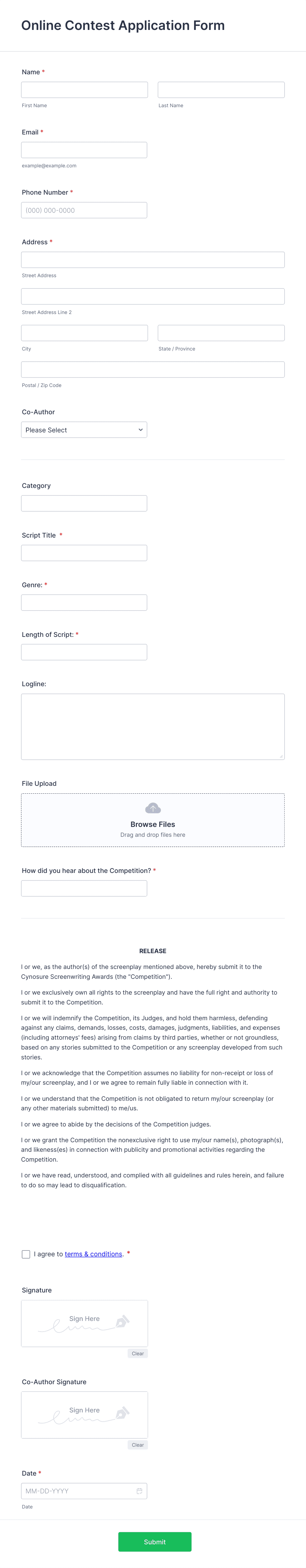 Online Contest Application Form Template | Jotform
