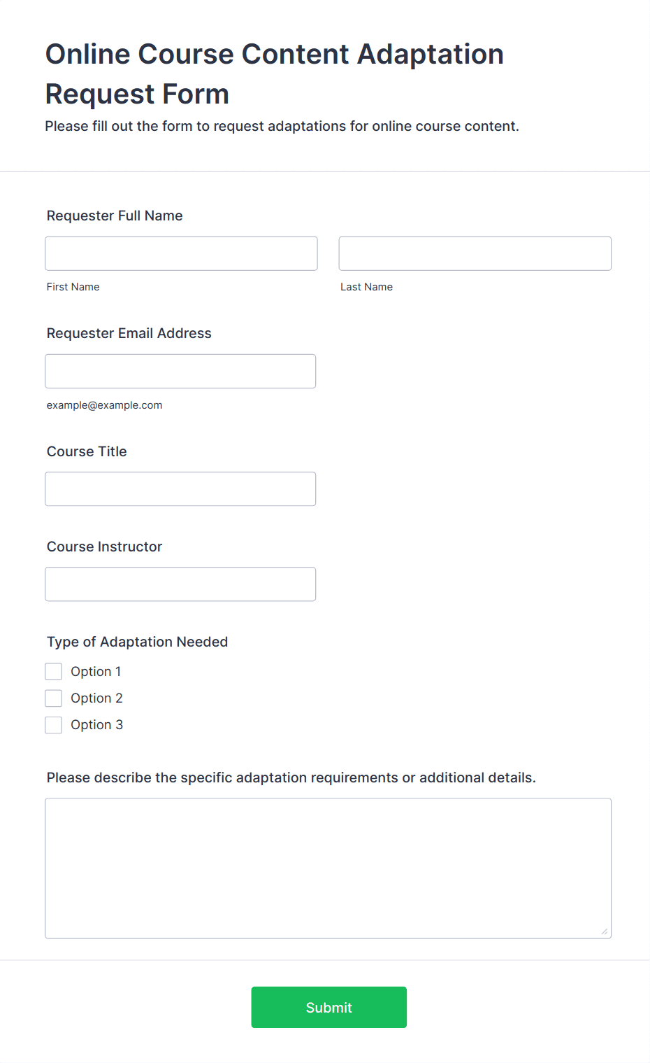 Online Course Content Adaptation Request Form Template | Jotform