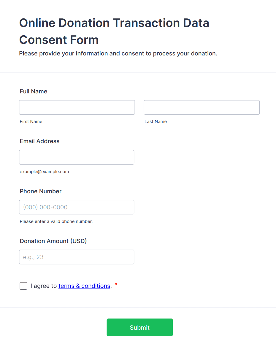 Online Donation Transaction Data Consent Form Template | Jotform