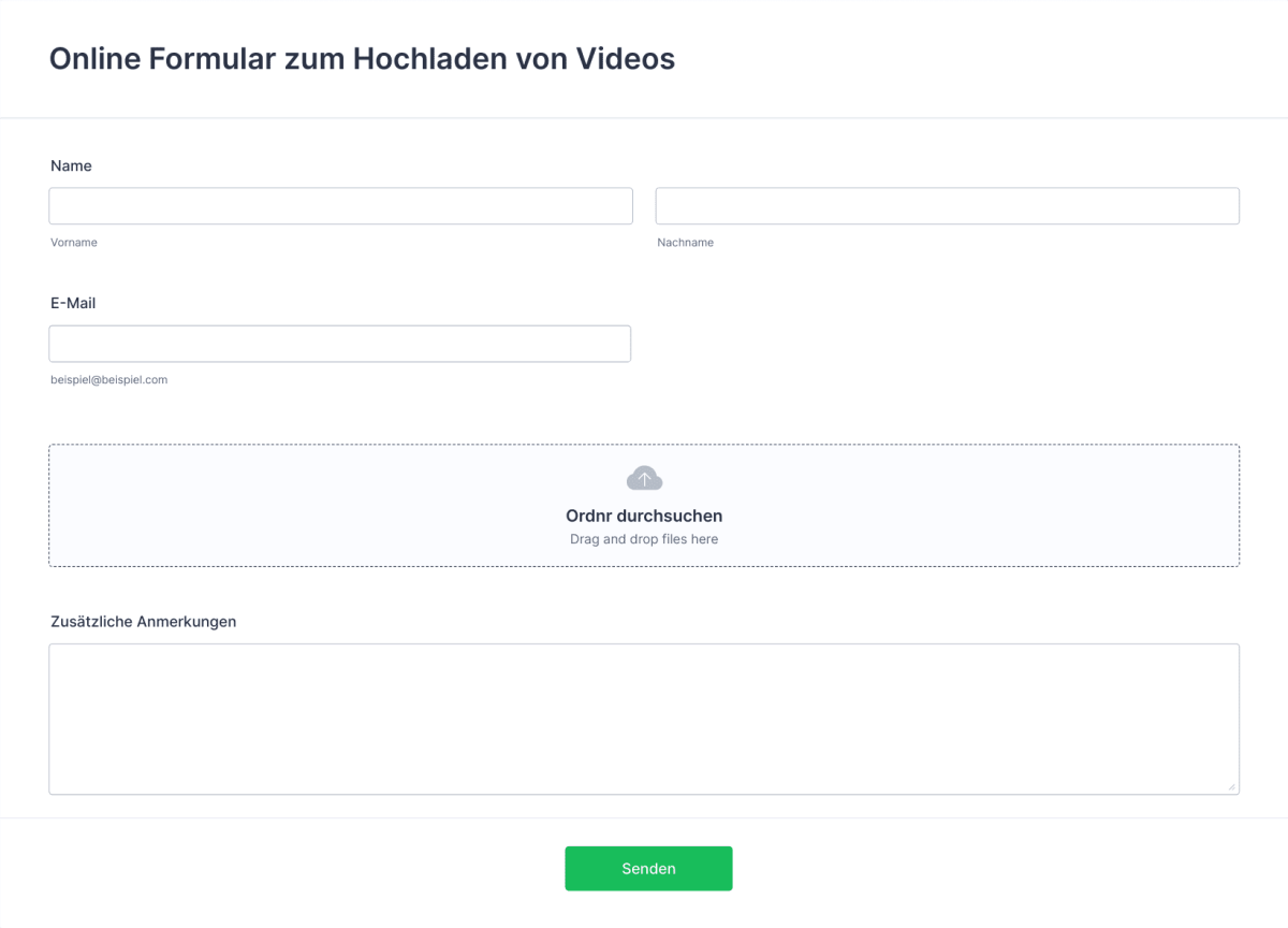 Online Formular zum Hochladen von Videos Formularvorlage | Jotform