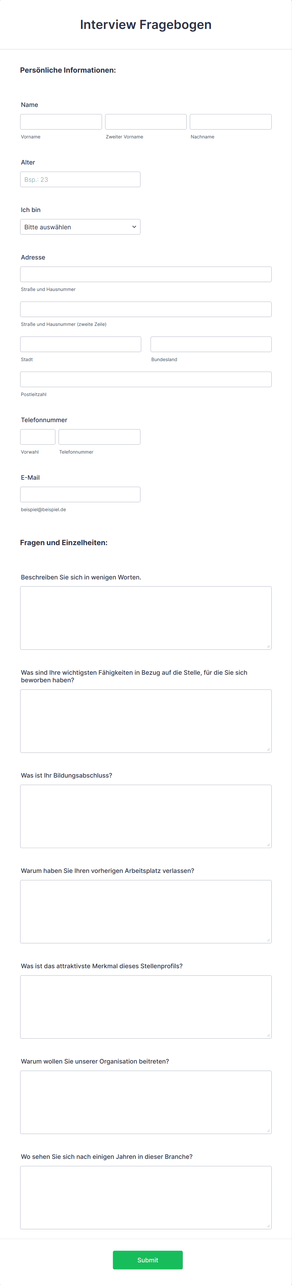 Online-Fragebogen für Interviews Formularvorlage | Jotform