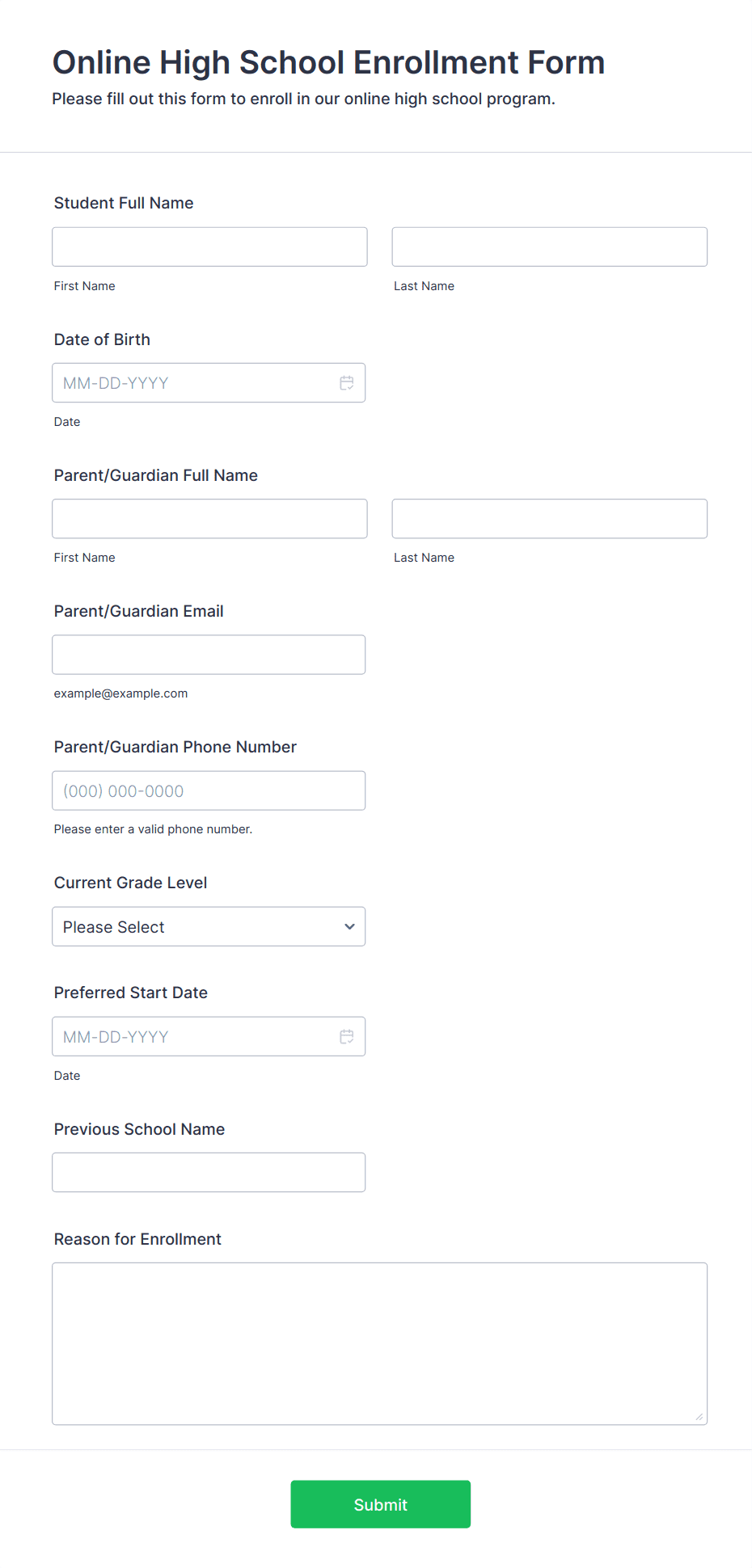 Online High School Enrollment Form Template | Jotform