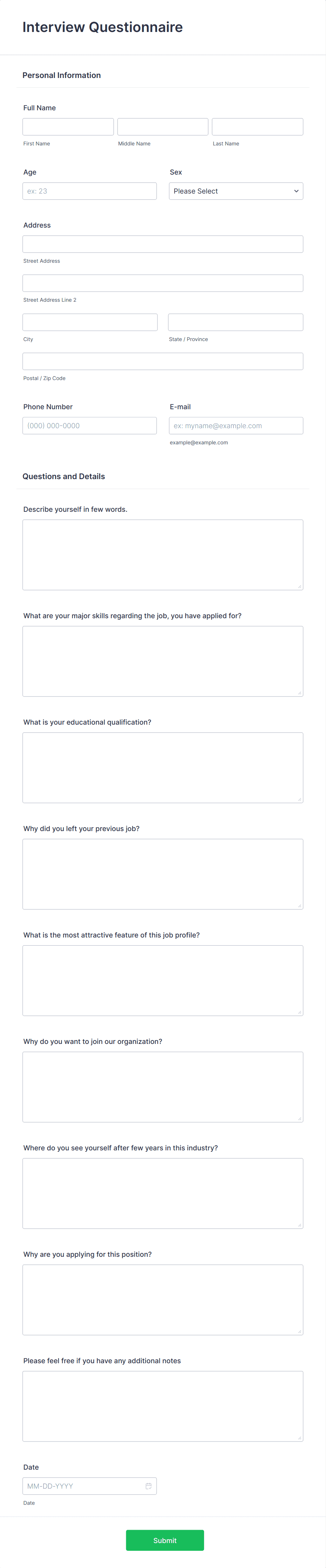 Online Interview Questionnaire Form Template | Jotform