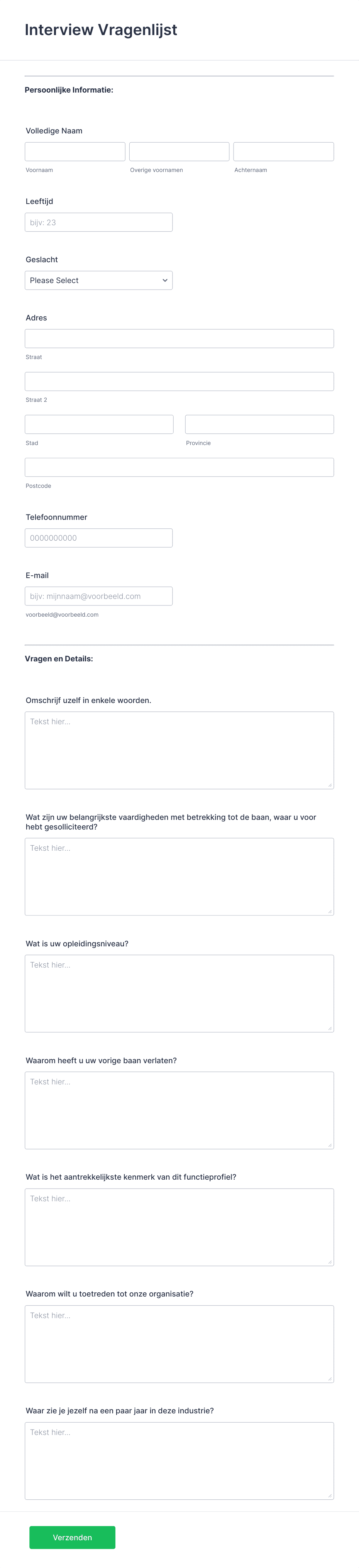 Online Interview Vragenlijst Formulier Formulier Sjabloon | Jotform