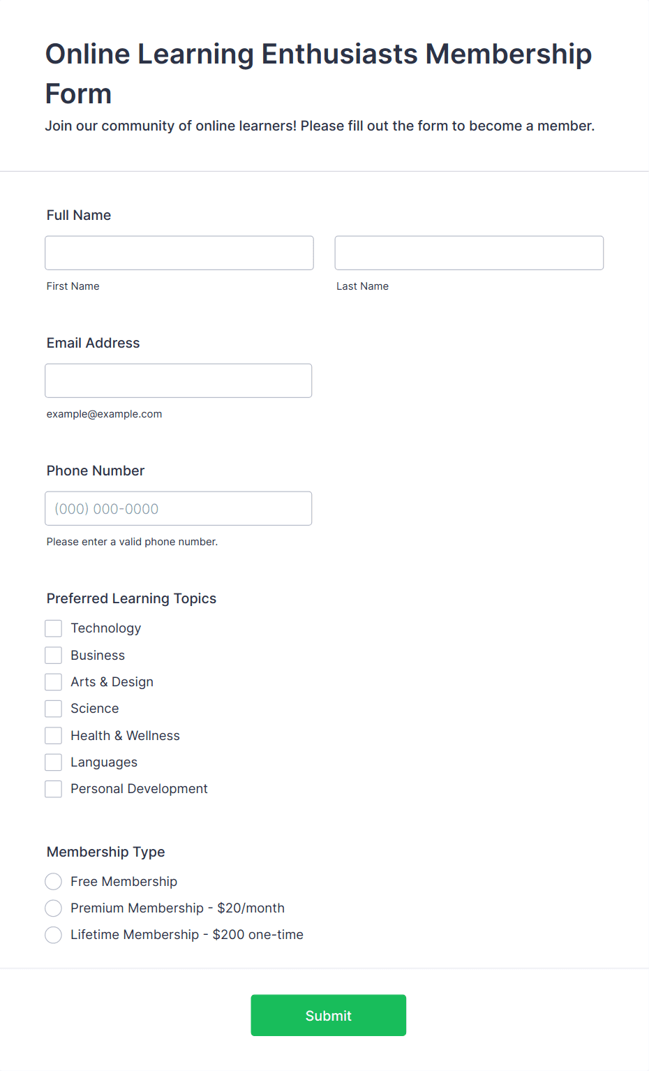Online Learning Enthusiasts Membership Form Template | Jotform