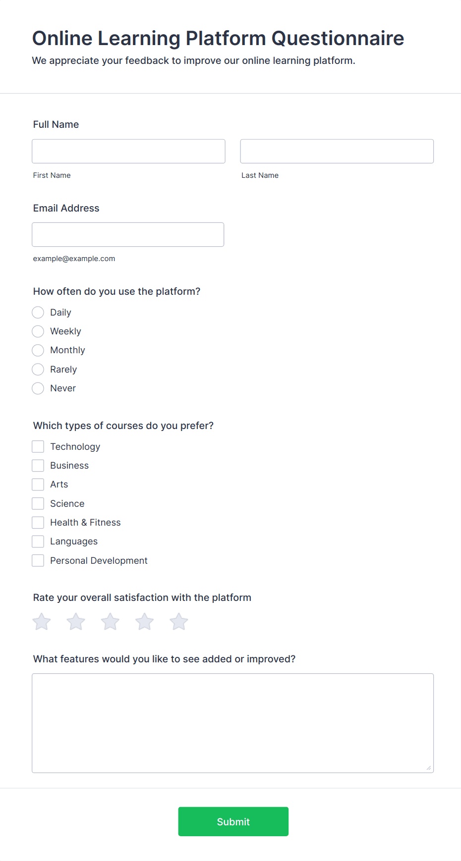 Online Learning Platform Questionnaire Form Template | Jotform
