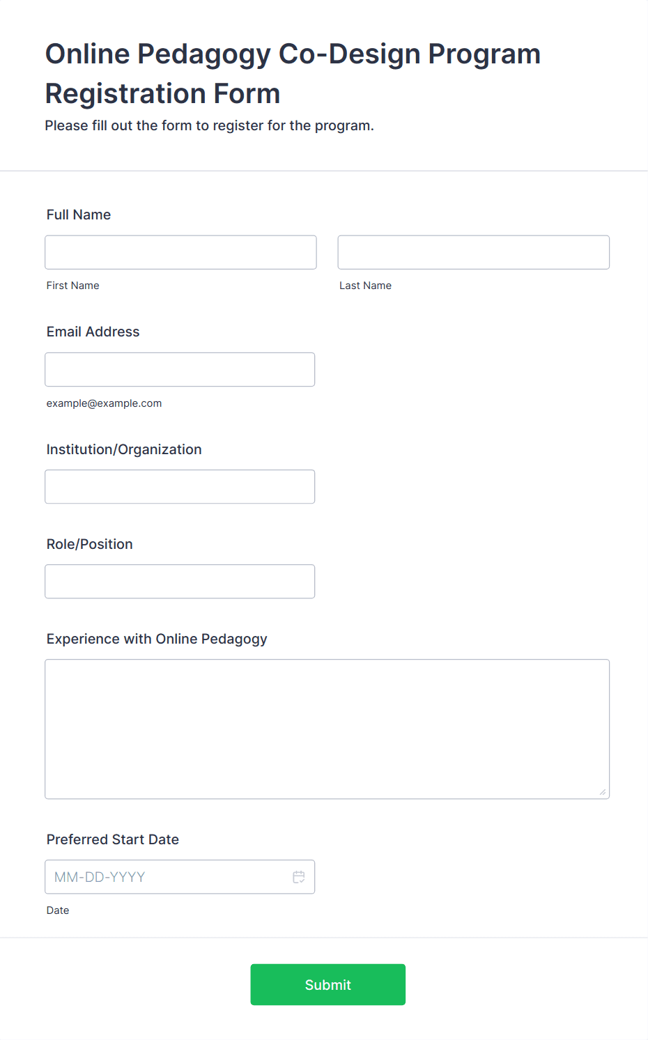 Online Pedagogy Co-Design Program Registration Form Template | Jotform