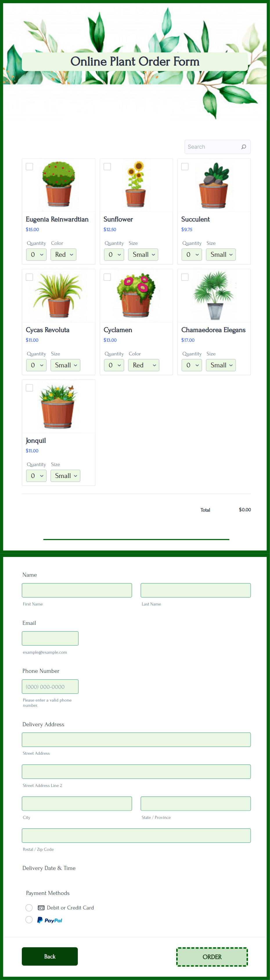 Online Plant Order Form Template | Jotform
