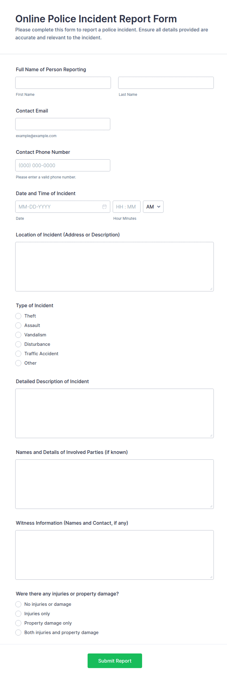 Online Police Incident Report Form Template | Jotform