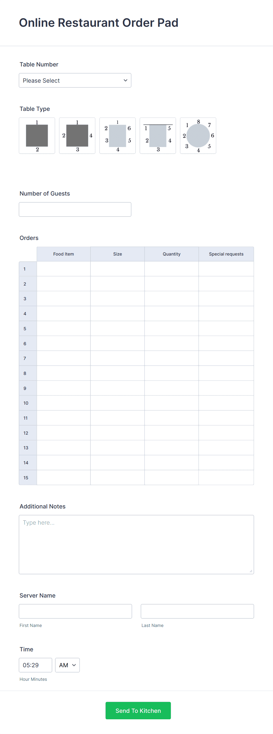 Online Restaurant Order Pad Form Template | Jotform