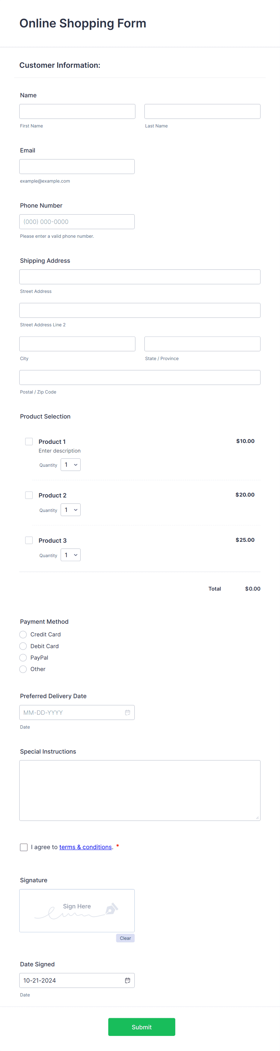 Online Shopping Form Template | Jotform