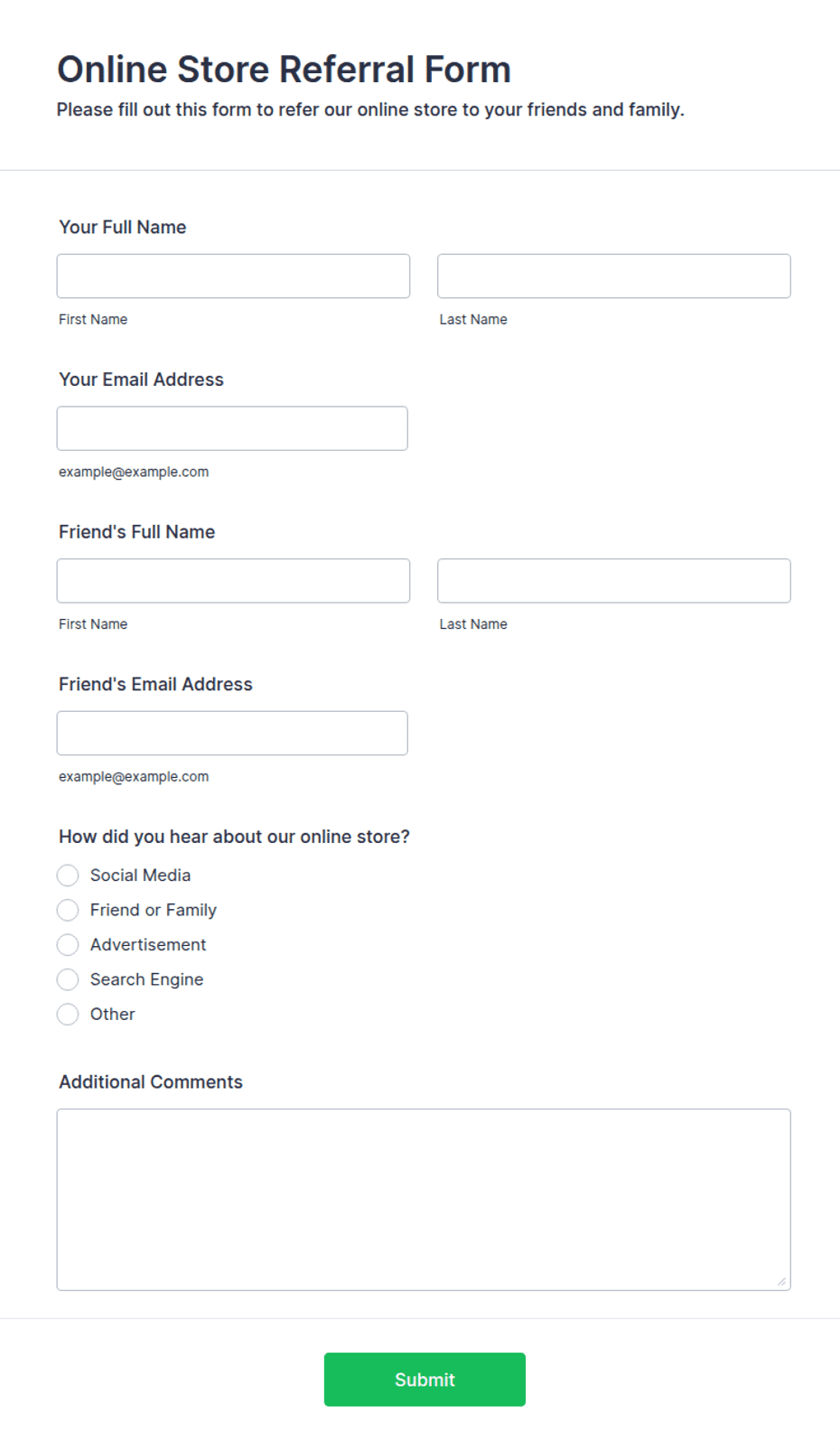 Online Store Referral Form Template | Jotform
