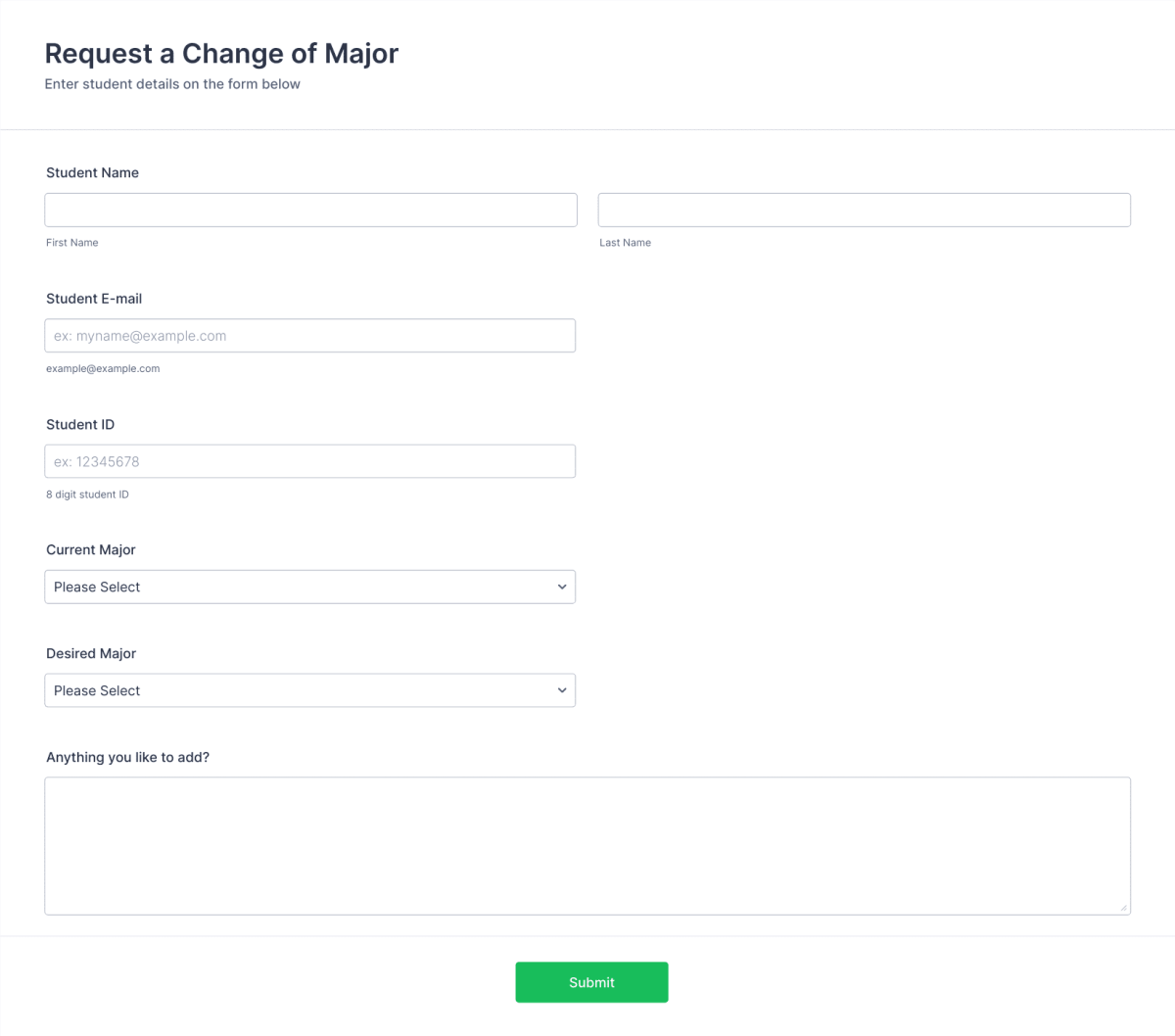 Online Student Major Change Form Template | Jotform