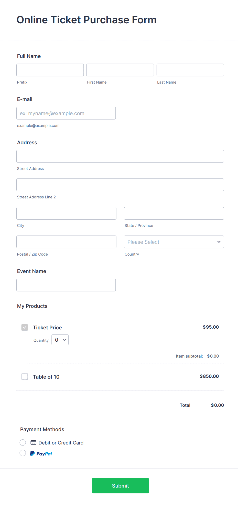 Online Ticket Purchase Form Template | Jotform