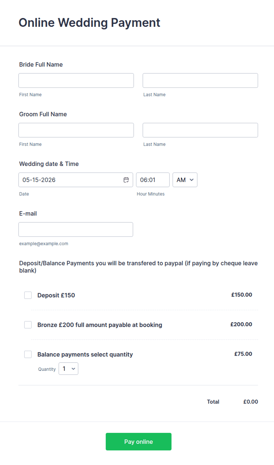 Online Wedding Payment Form Template | Jotform