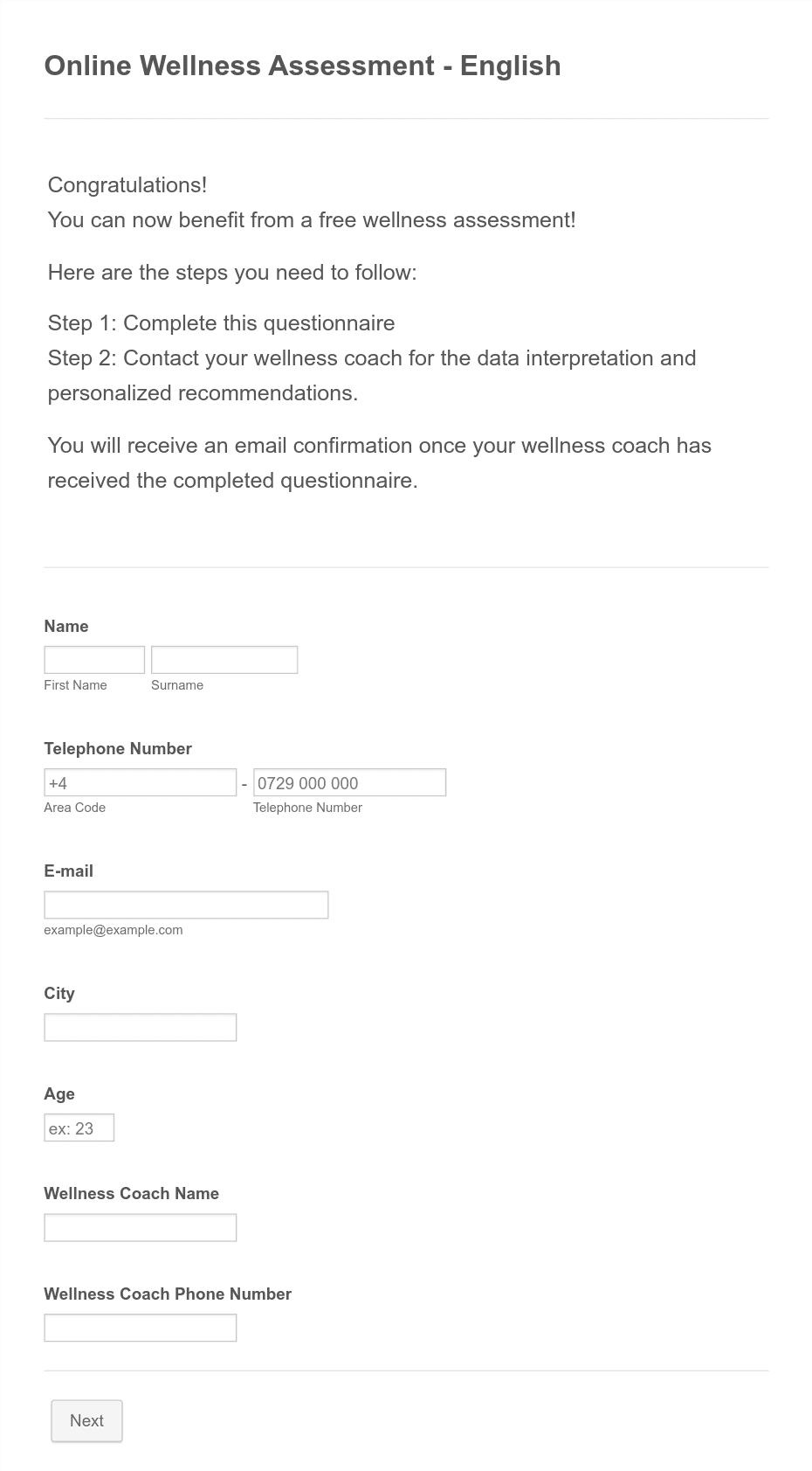 Online Wellness Evaluation Form Template | Jotform