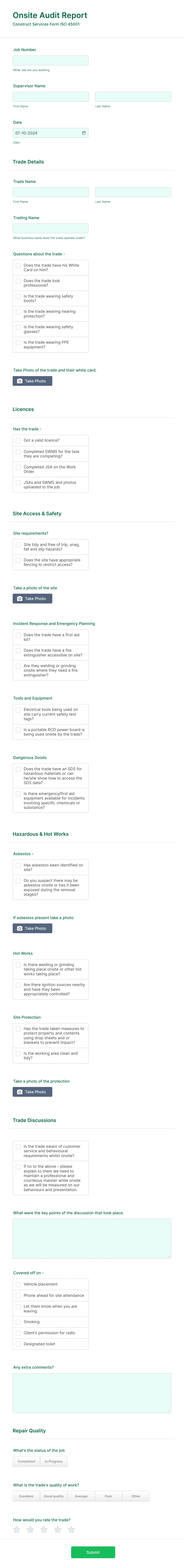 Onsite Audit Report Form Template | Jotform