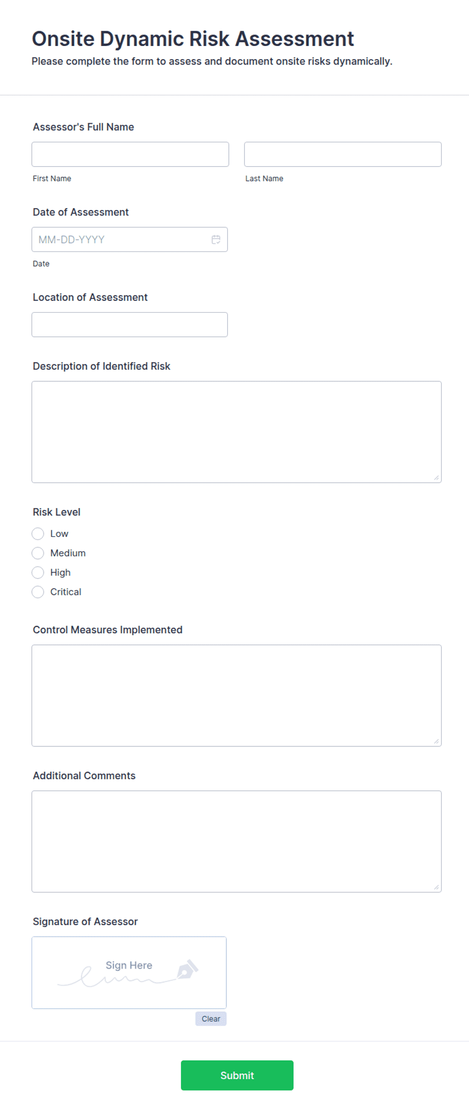Onsite Dynamic Risk Assessment Form Template | Jotform