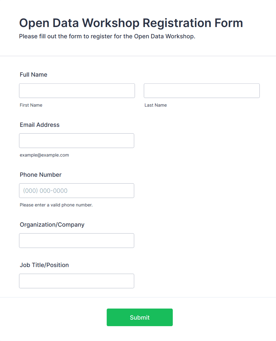 Open Data Workshop Registration Form Form Template | Jotform