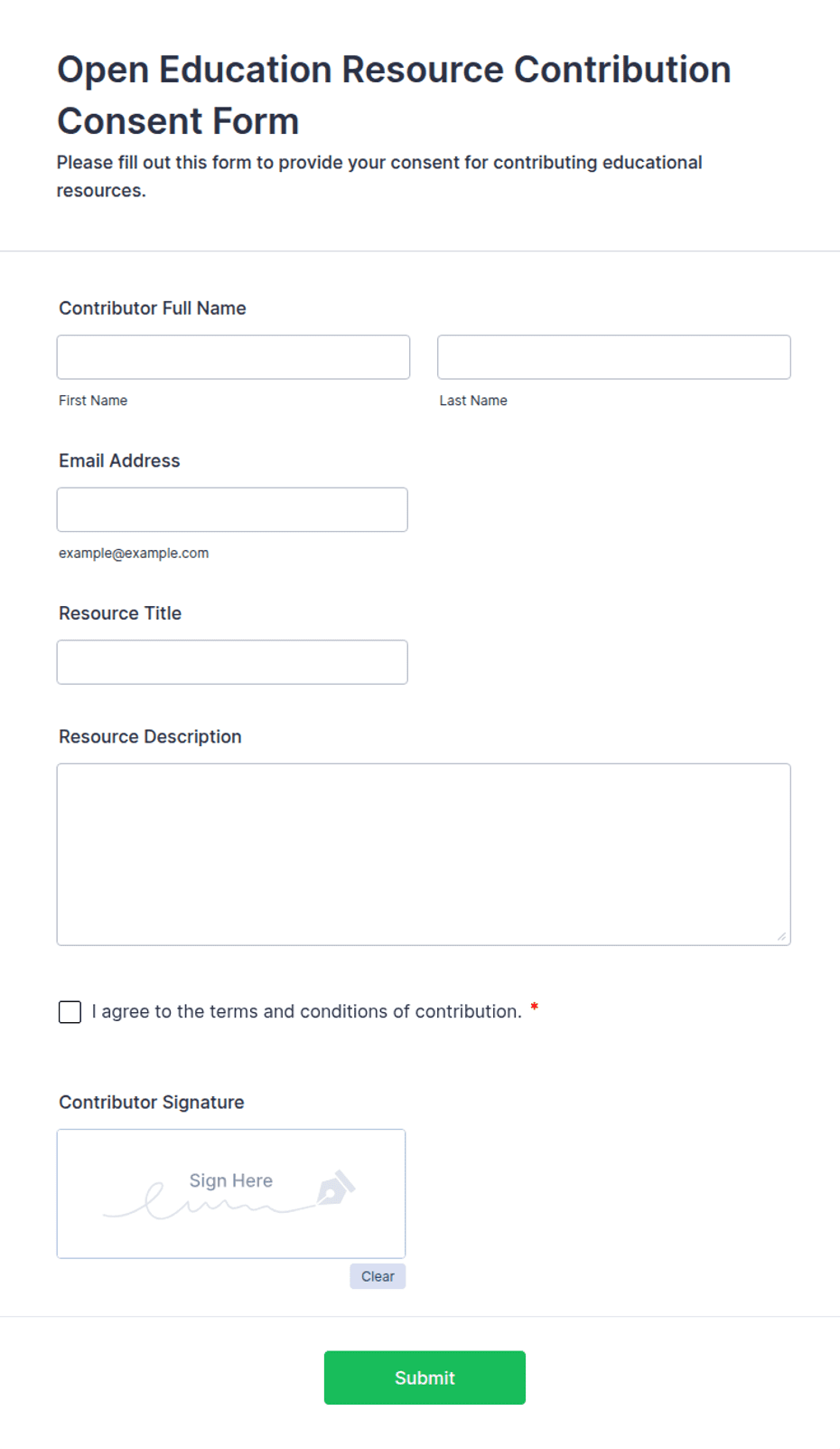 Open Education Resource Contribution Consent Form Template | Jotform