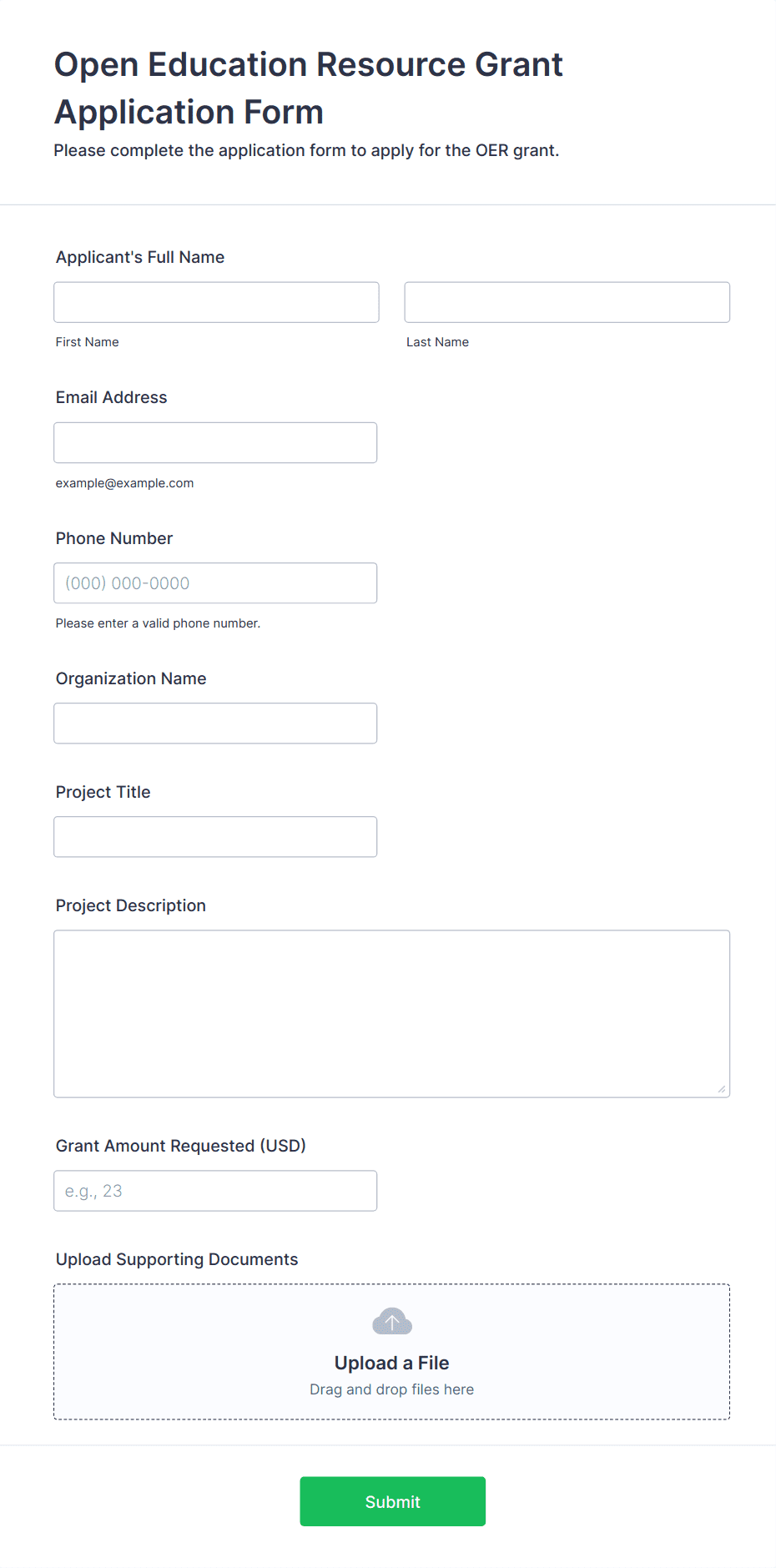 Open Education Resource Grant Application Form Template | Jotform