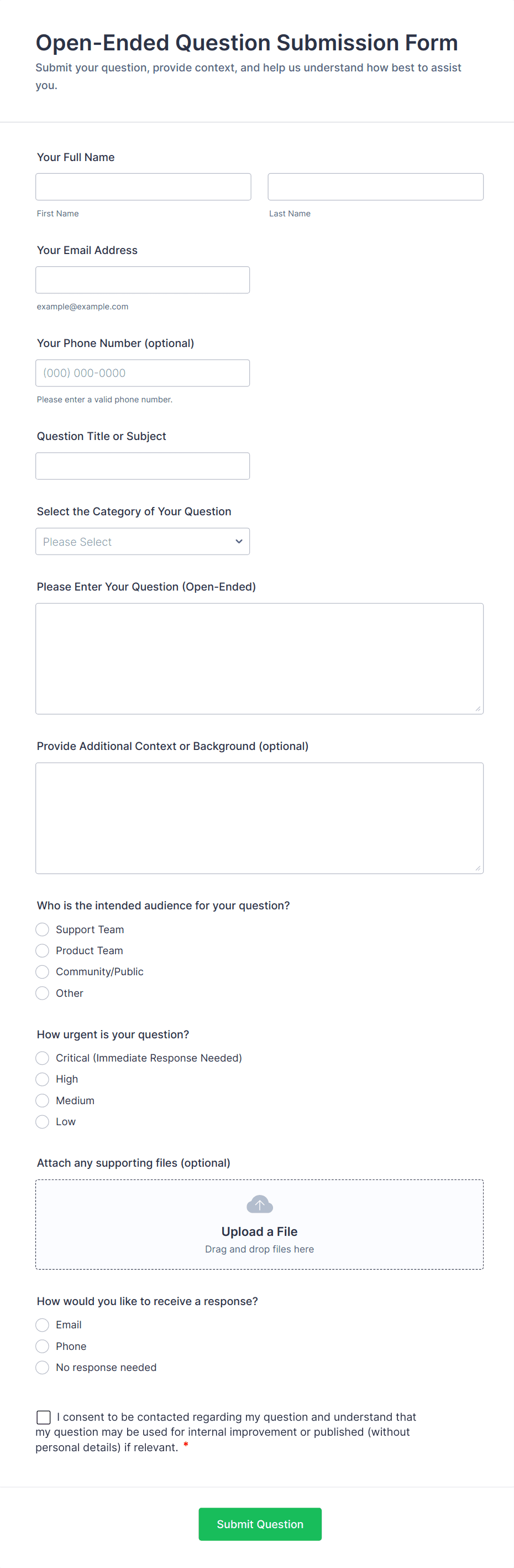 Open-Ended Question Submission Form Template | Jotform