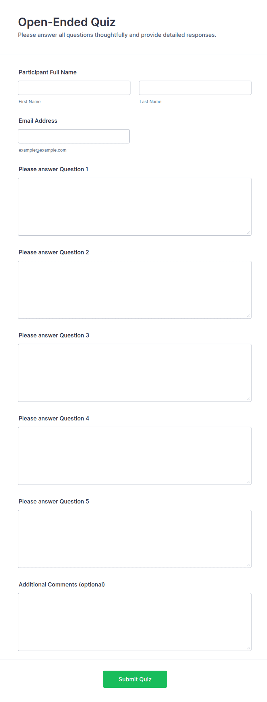 Open-Ended Quiz Form Template | Jotform