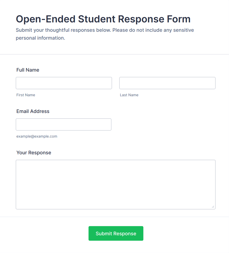 Open-Ended Student Response Form Template | Jotform